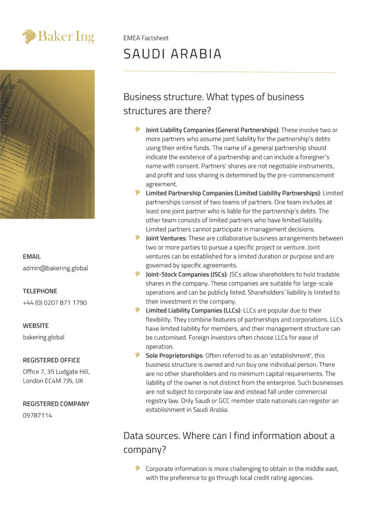 Factsheet: Saudi Arabia - Baker Ing